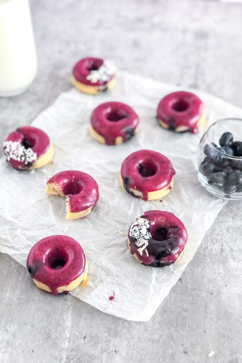 Mini Baked Blueberry Donuts with Lemon Blueberry Glaze