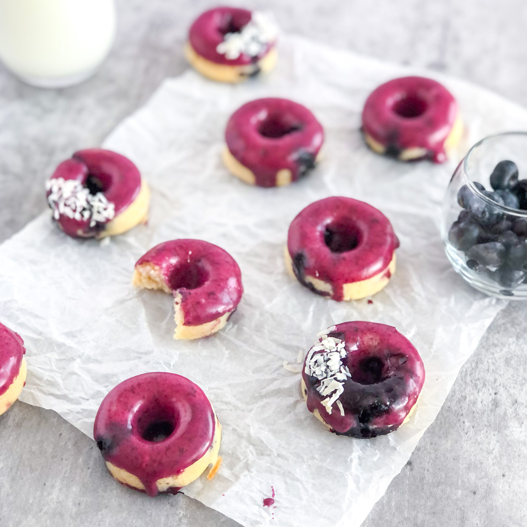 Mini Baked Blueberry Glazed Donuts