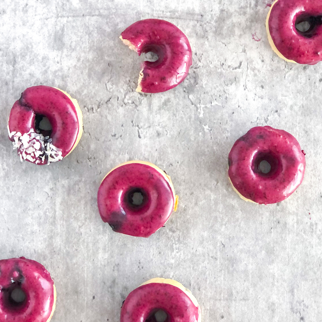 Mini Baked Blueberry Glazed Donuts