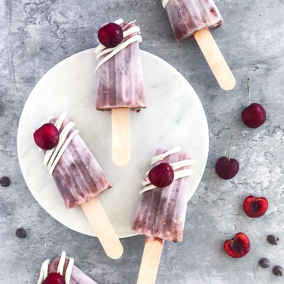 Chocolate Cherry Popsicles with Yogurt