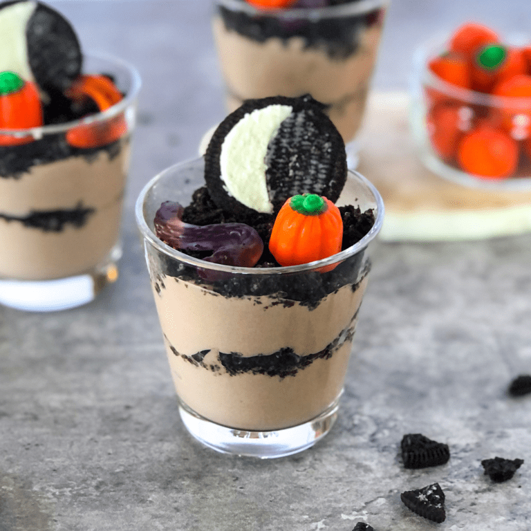 Easy Halloween Oreo Dirt Cups with Greek Yogurt (Less Sugar)